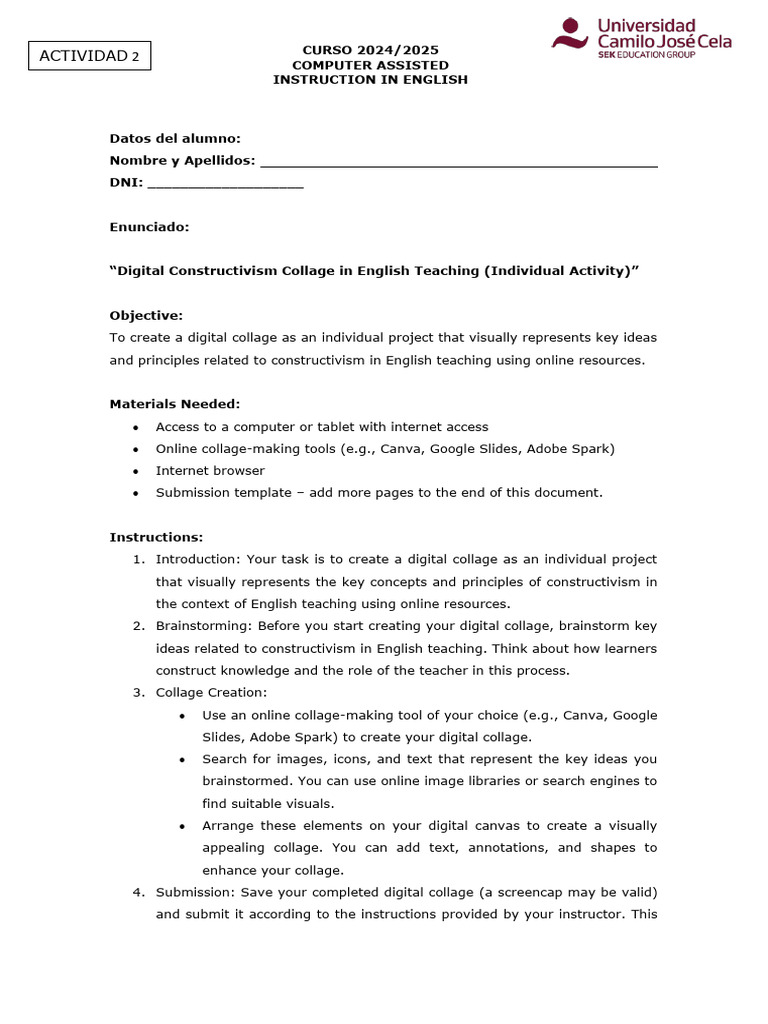 English Teaching Digital Collage Task | PDF | Constructivism ...