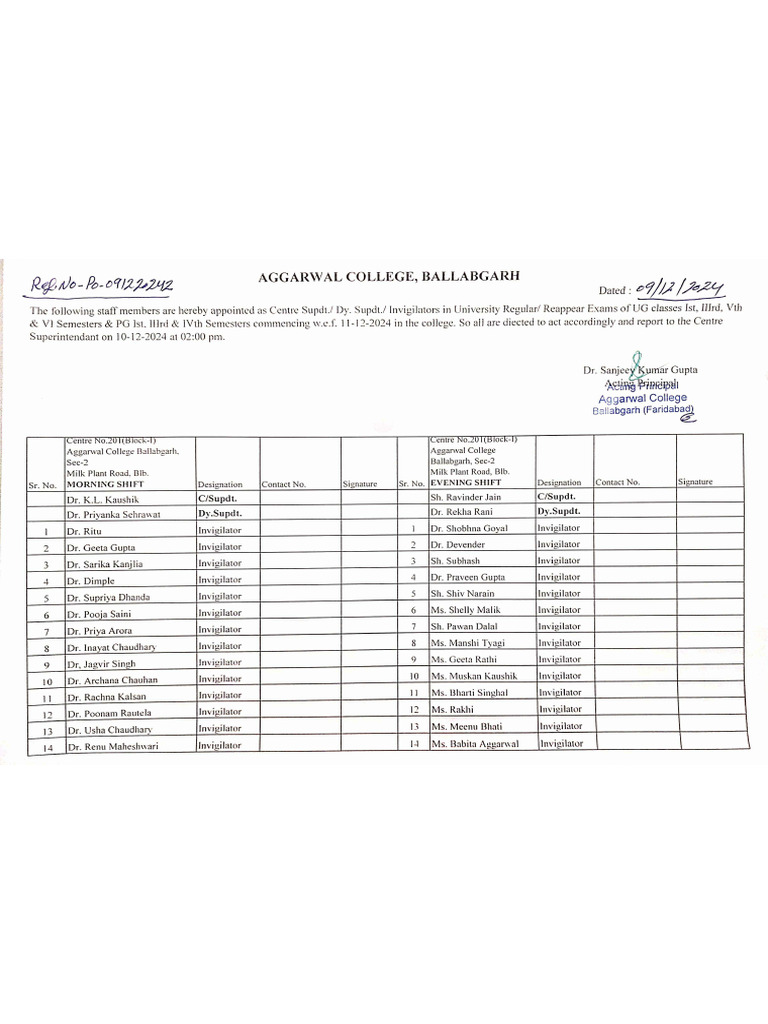 Exam Duty Dec-2024 | PDF