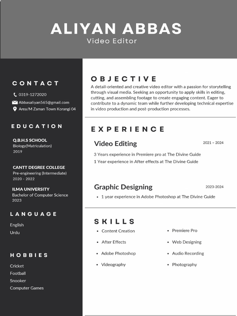 Grey Modern Professional CV Resume | PDF