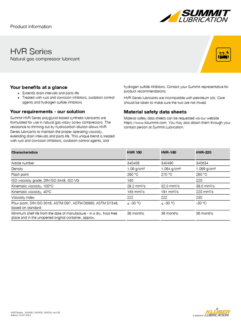 HVR Series 340490 Pi Us en | PDF | Lubricant | Materials