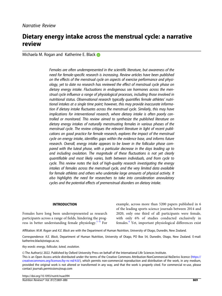 Dietary Energy Intake and Menstrual Cycle | PDF | Menstrual Cycle ...