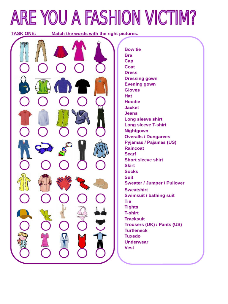 Clothes Picture Description Exercises | PDF