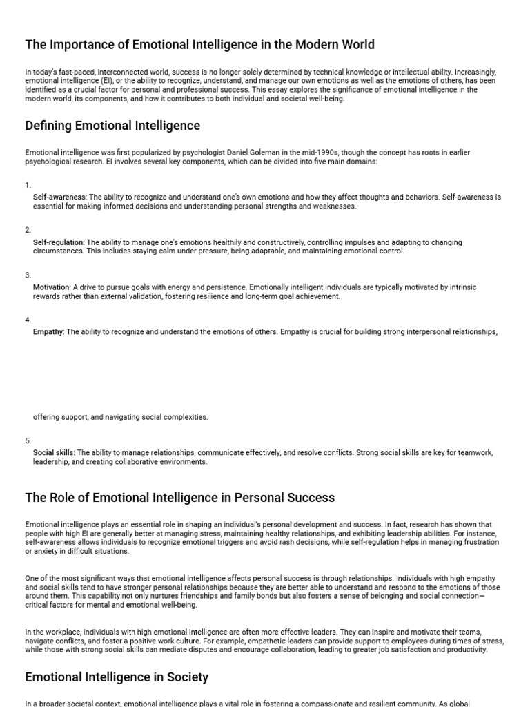 The Role of Emotional Intelligence Today | PDF | Emotional Intelligence ...