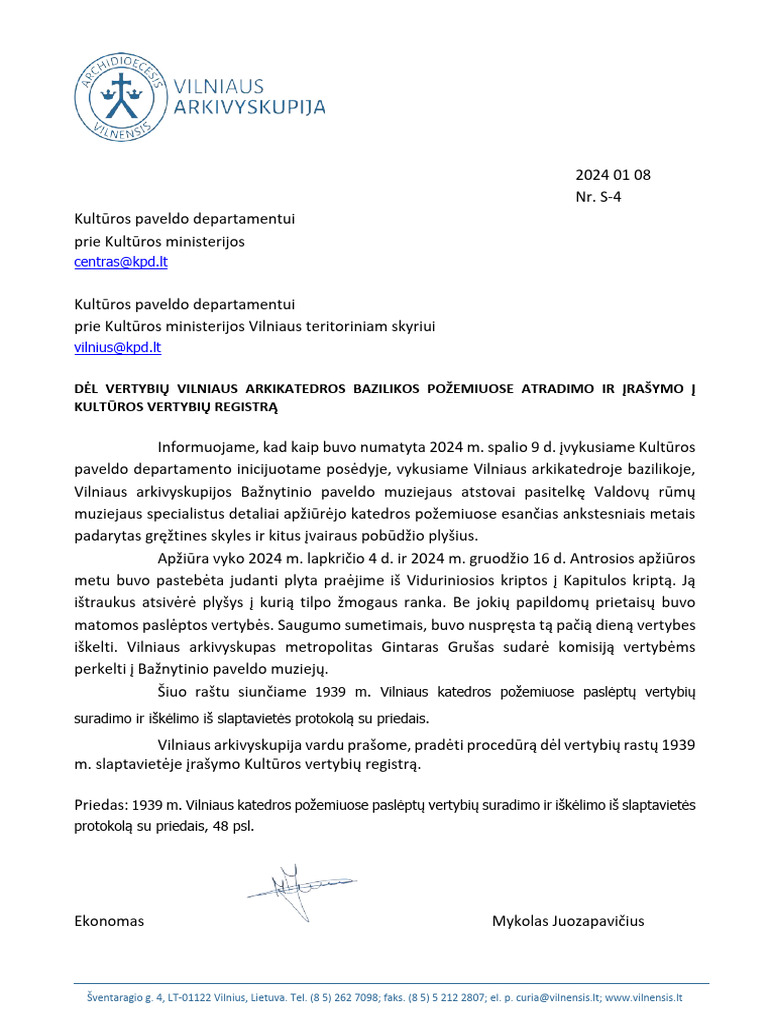 2025 01 08 - Vertybių Katedroje Atradimo Protokolas Su Priedais | PDF