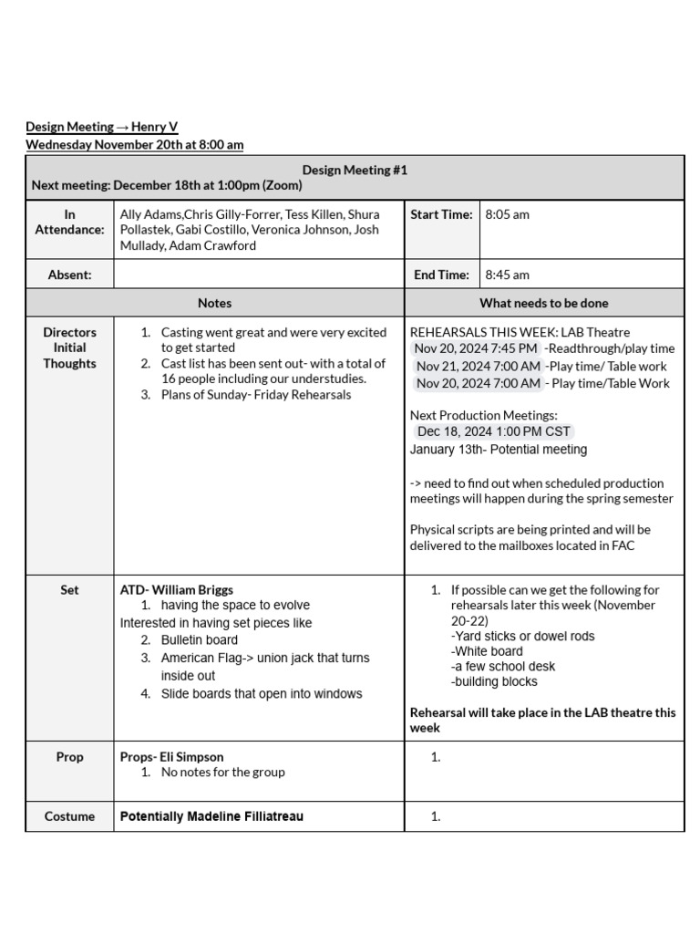 Production Meeting - 11 - 20 | PDF | Interior Design