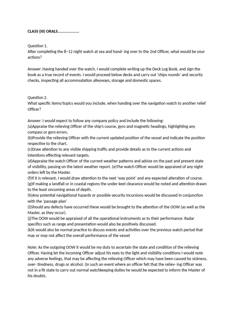 Class-3 orals | PDF | Anchor | Cargo