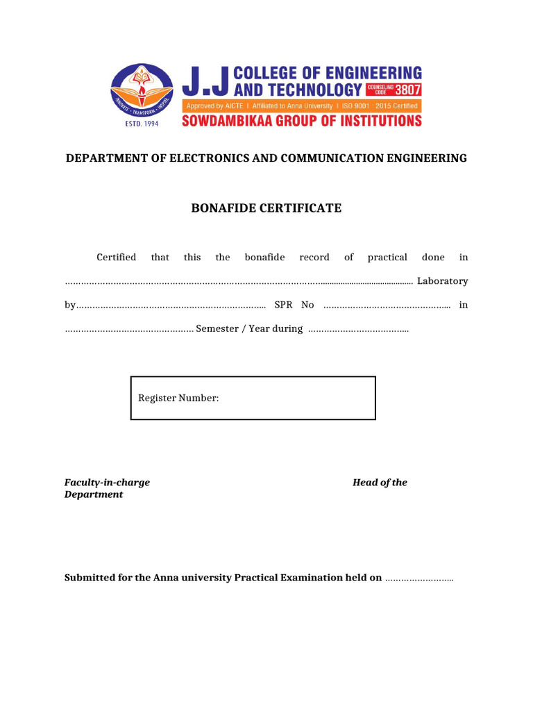 DSP Lab Bonafide | PDF