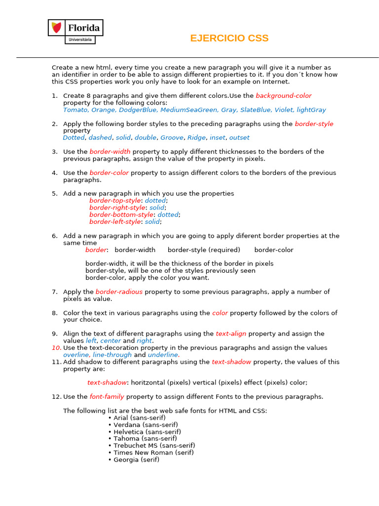 Exercise 2 CSS | PDF | Typefaces | Sans Serif