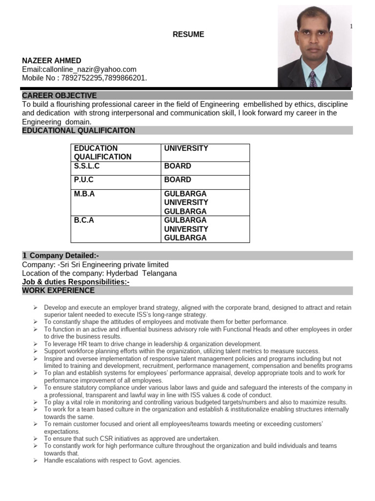 Nazeer Updated CV Engineering | PDF | Recruitment | Human Resource ...