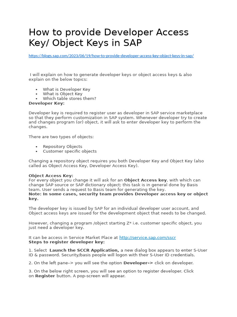 How To Create Developer Access Key Object Access Key Pdf User Computing Password 8731