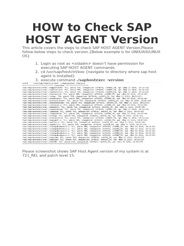 HOW To Check SAP HOST AGENT Version | PDF
