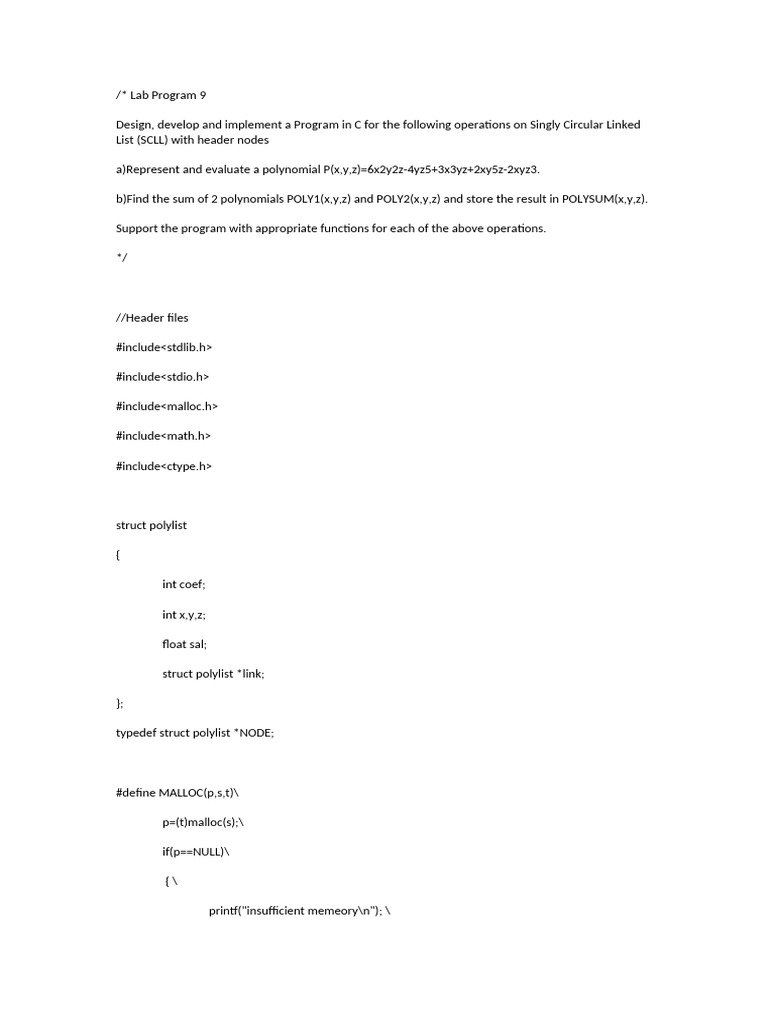 9_PolynomialAddition | PDF | Software Development | Object Oriented Programming