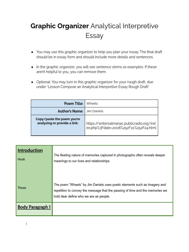 Graphic Organizer Analytical Interpretive Essay | PDF | Poetry | Essays