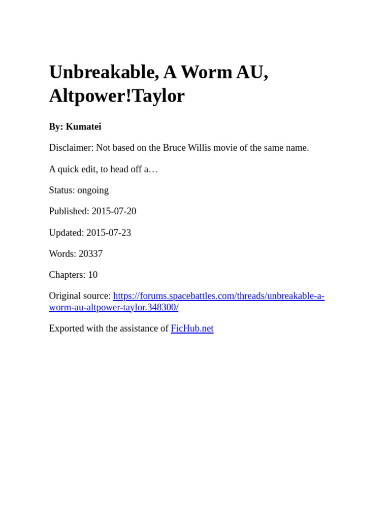 Unbreakable A Worm AU Altpower Taylor by Kumatei-UHKQcVc6 | PDF