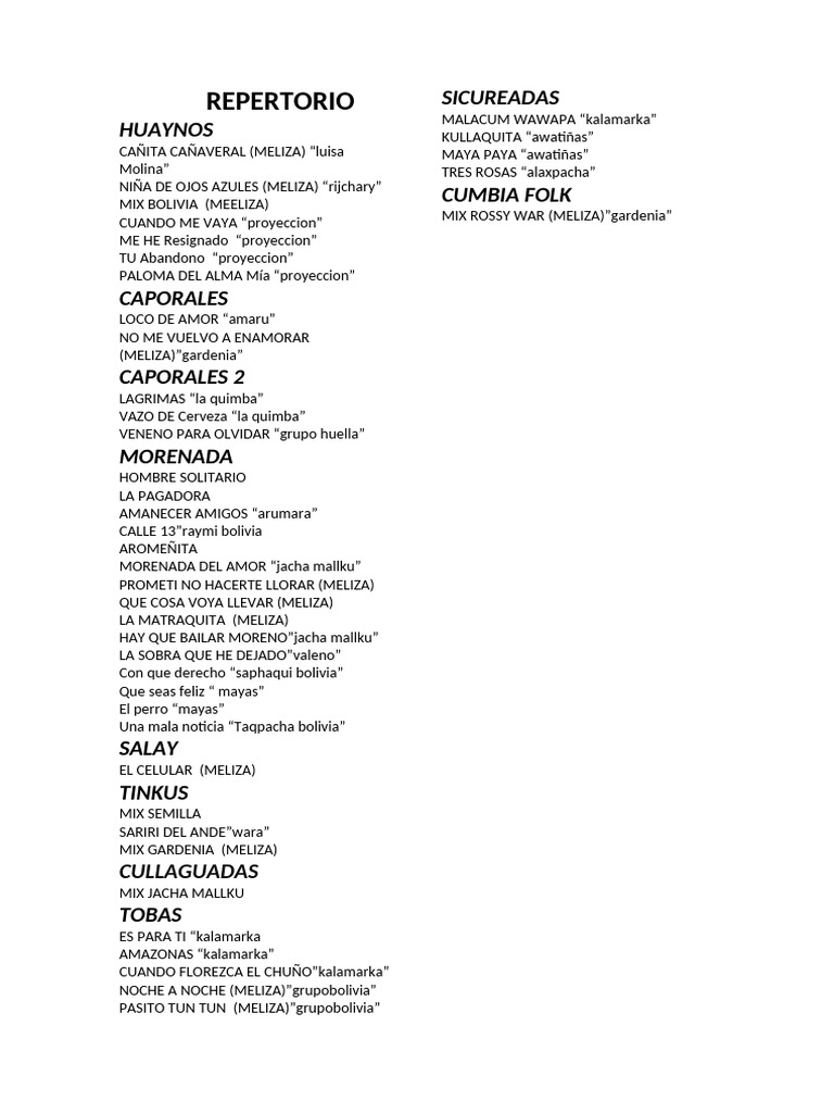 Repertorio Chiru Chiru Completo | PDF