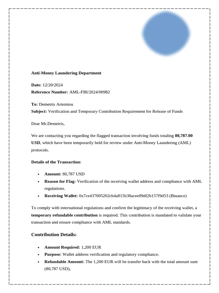 AML Fund Release Verification Process | PDF