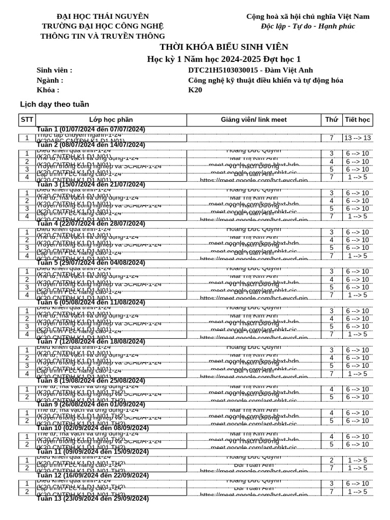 Student Time Table 11 | PDF