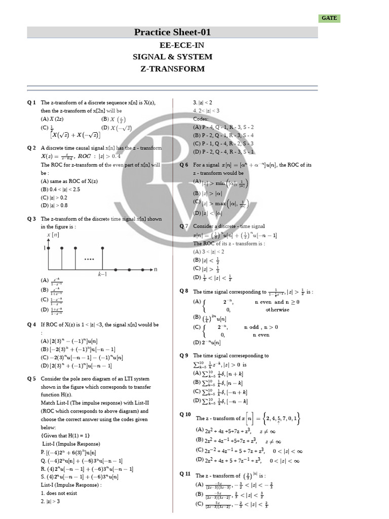 Z Transform - Practice Sheet 01 | PDF | Signal Processing | Telecommunications Engineering