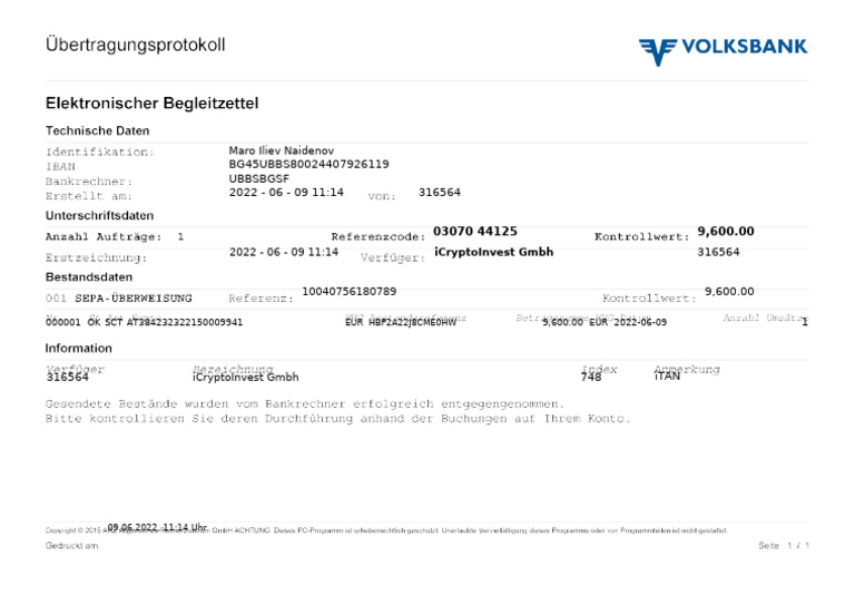 iCryptoInvest Money Transfer Receipt | PDF