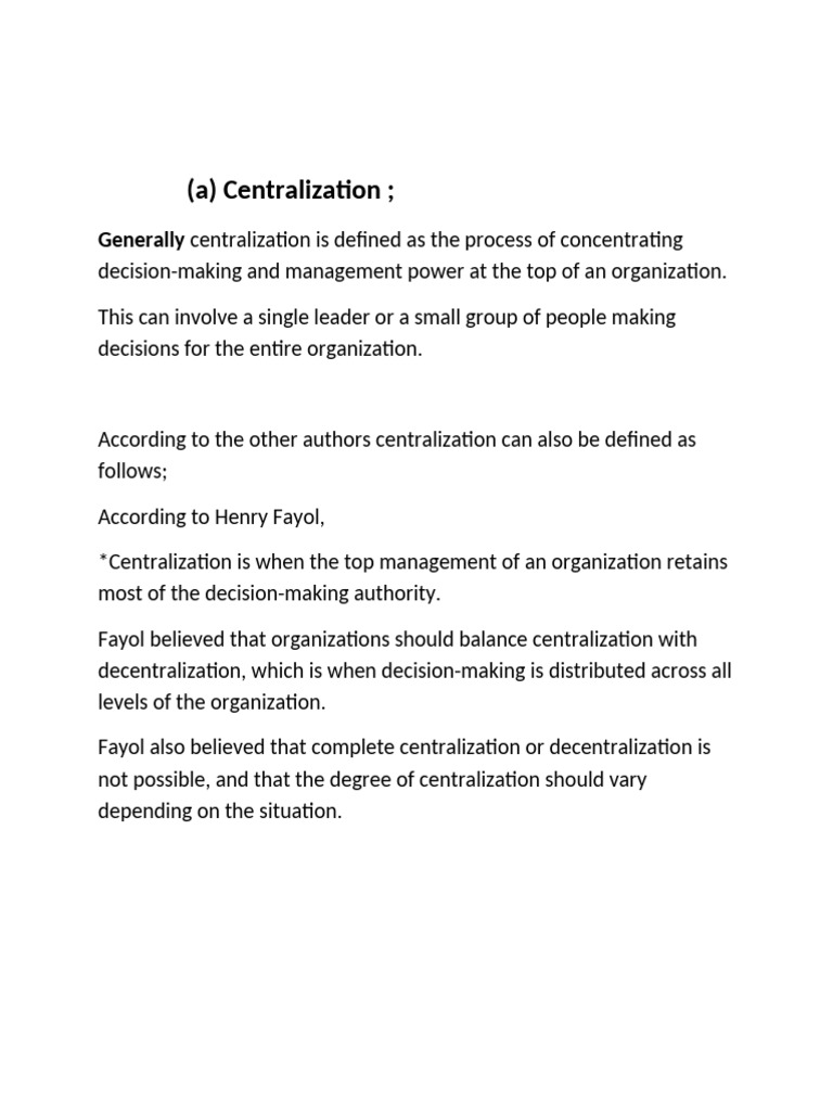 A) Centralization, Group No 5 | PDF | Decision Making | Leadership