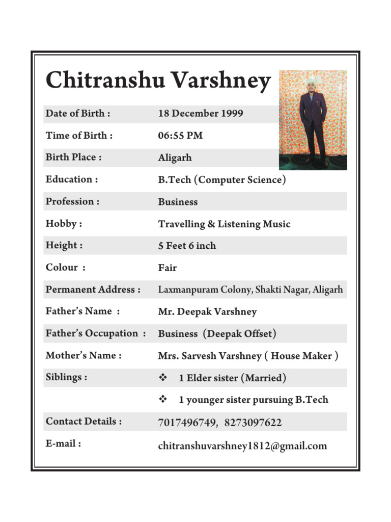 Chitranshu Bio Data | PDF