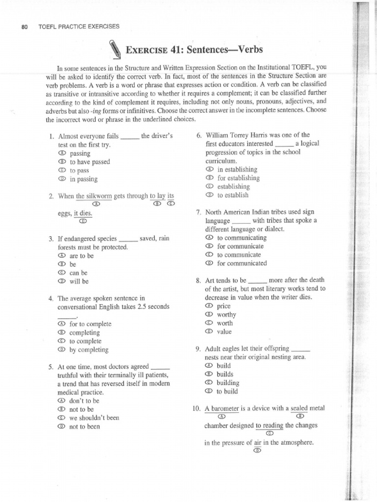 Practice Exercises For Stucture - TOEFL | PDF