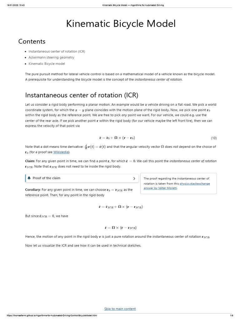 Kinematic Bicycle Model - Algorithms For Automated Driving | PDF | Kinematics | Euclidean Vector