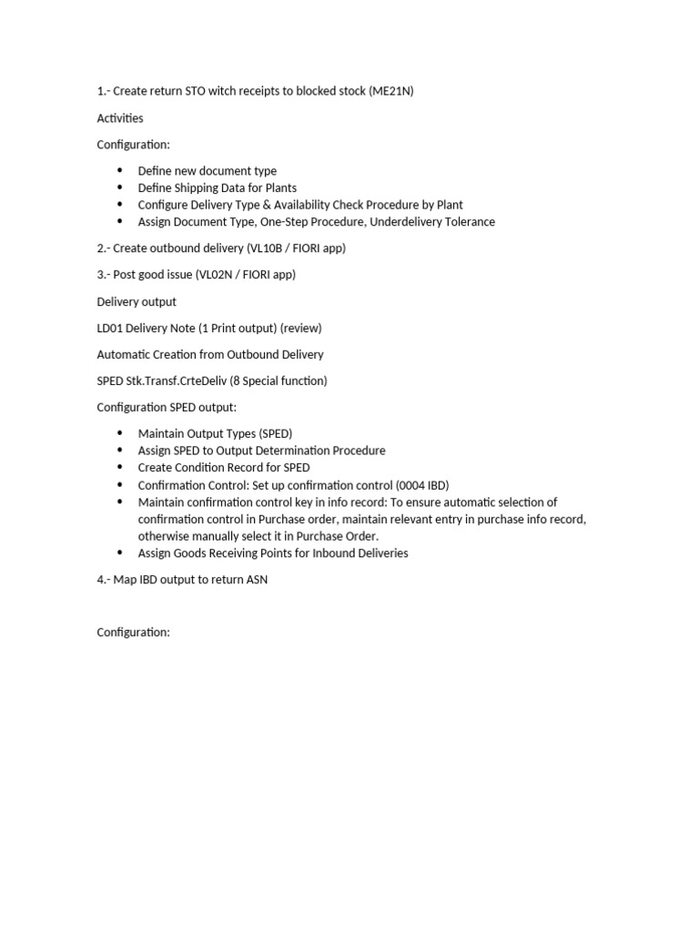 STO Return Process Configuration in SAP | PDF