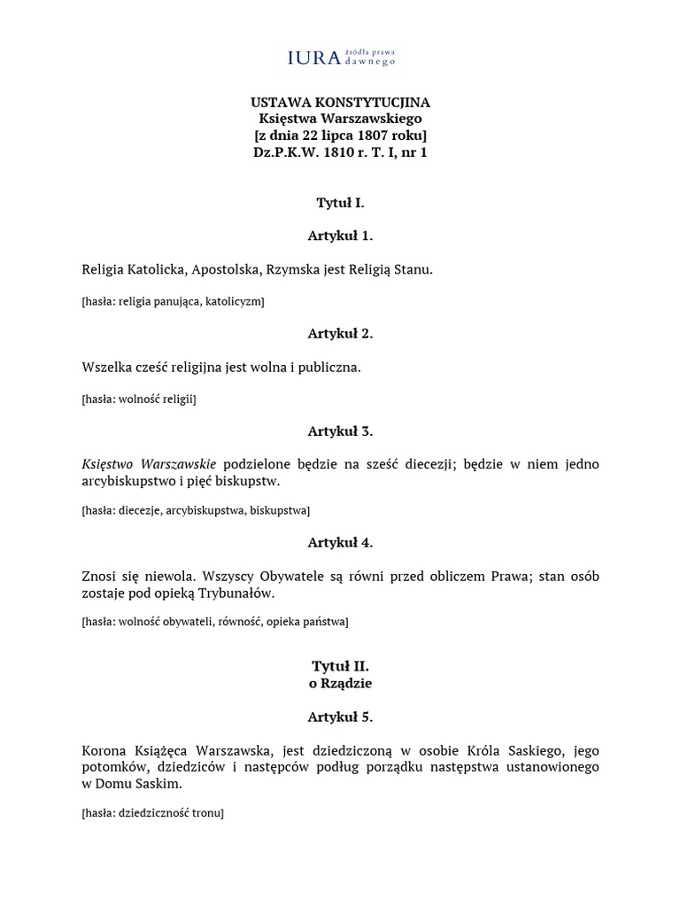 Konstytucja Ksi_stwa Warszawskiego | PDF