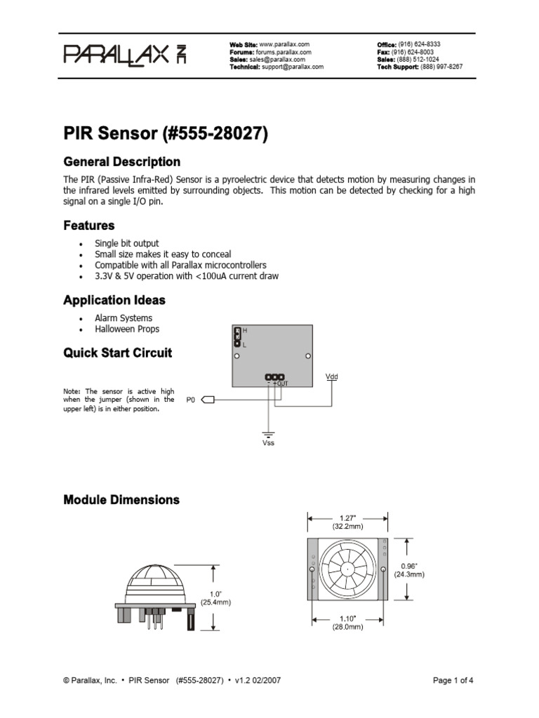 PIR Sensor (#555-28027) Overview | PDF | Electrical Engineering | Equipment