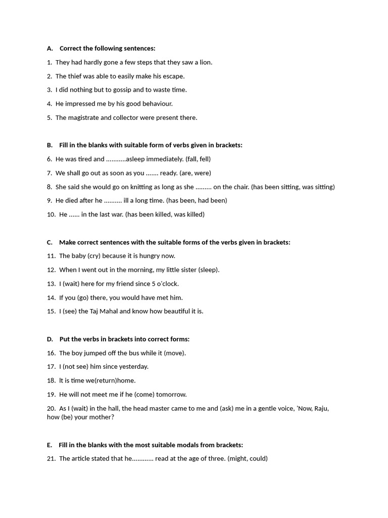 10th Grammar Worksheet 1 | PDF | Syntax | Semantic Units