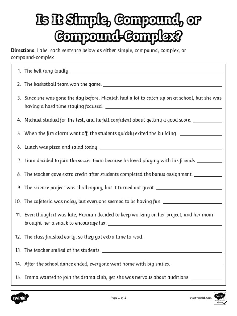 Simple Complex and Compound Sentences (1) 4WV6V2u54C | PDF