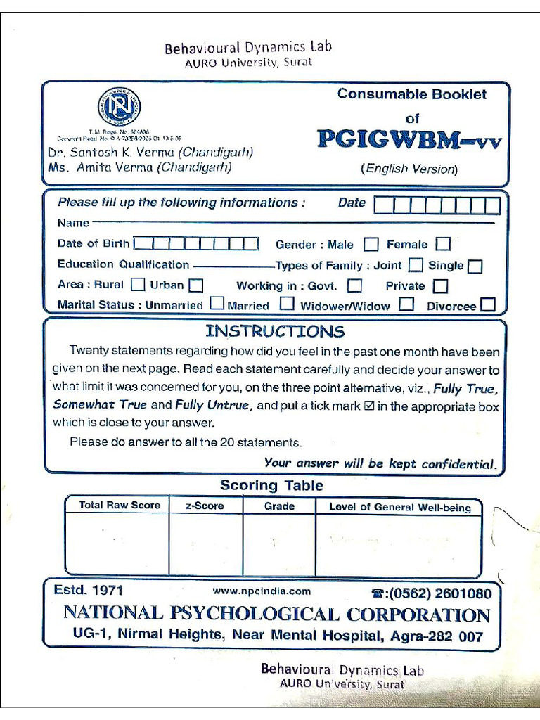 General Well - Being Measure | PDF