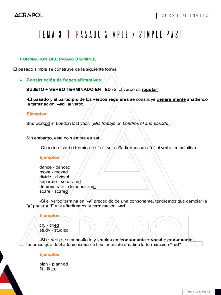 Curso de Inglés: Pasado Simple | PDF