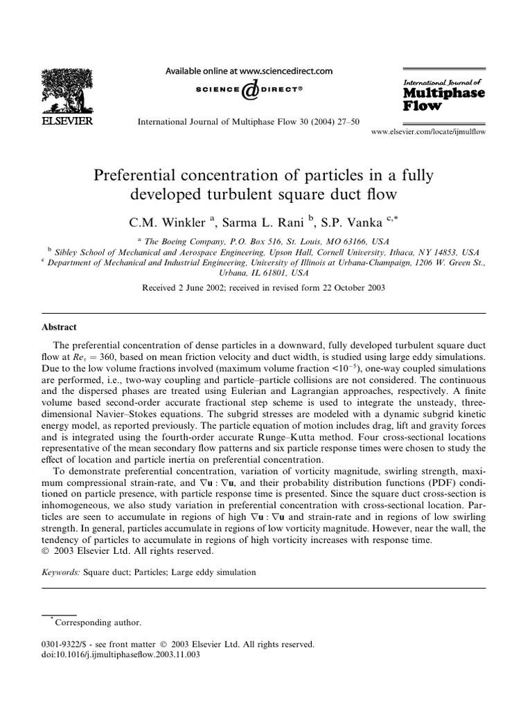 Preferential Concentration of Particles in A Fully Developed Turbulent ...