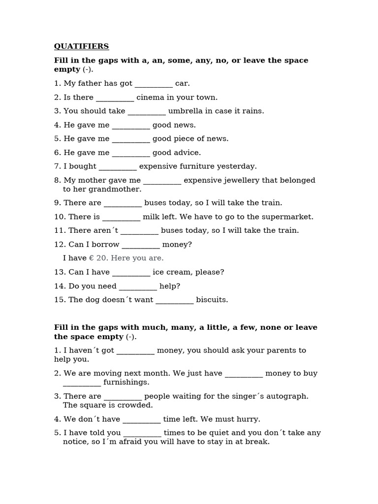 Quantifiers and modal verbs revision exercises (1) | PDF