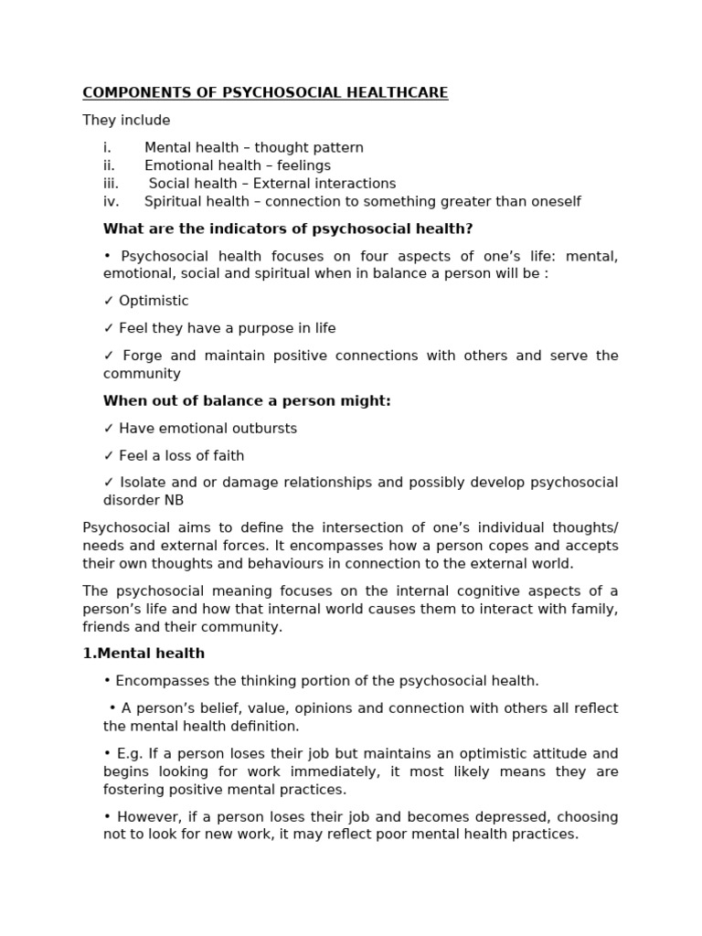Psychosocial Health Assessment Components | PDF | Mental Disorder ...