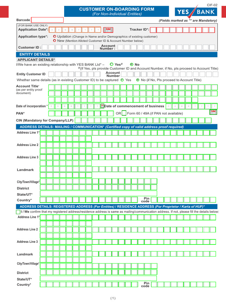 Customer ON-Boarding Form | PDF | Banks | Corporations
