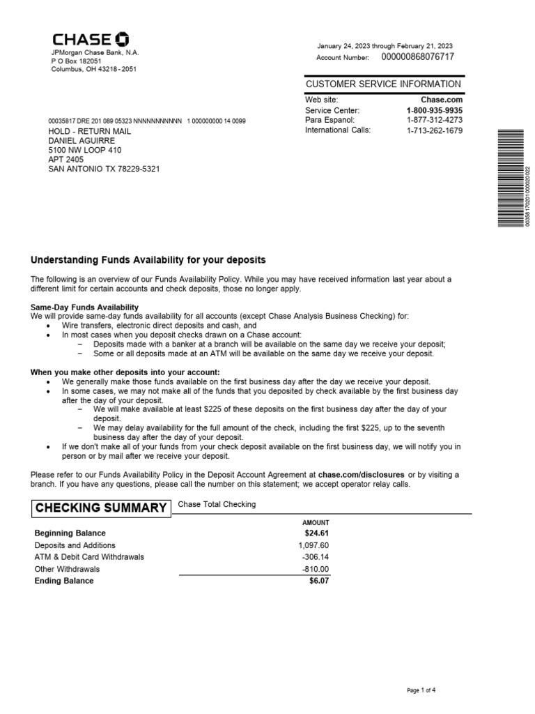 Chase Bank Statement Jan-Feb 2023 | PDF | Transaction Account | Payments