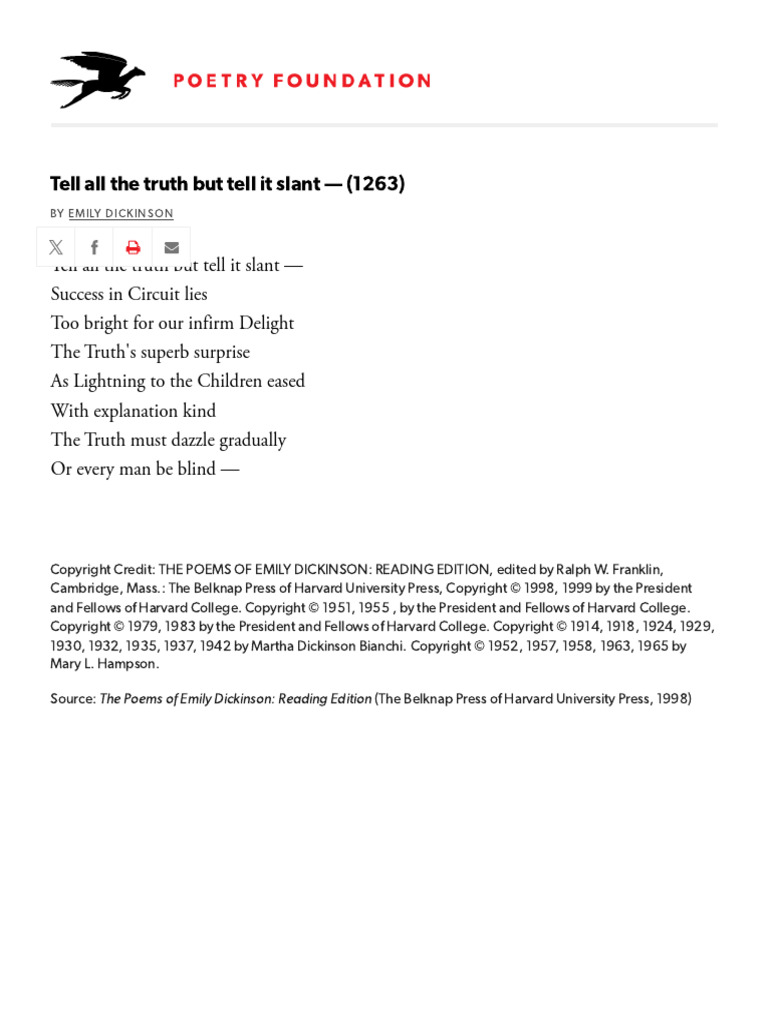 Tell All The Truth But Tell It Slant - (1263) - The Poetry Foundation | PDF