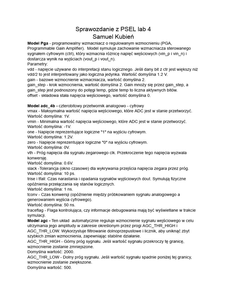 Sprawozdanie Z PSEL Lab 4 Samuel Kubień | PDF