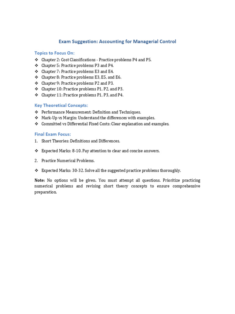 Exam Prep: Managerial Accounting Focus | PDF