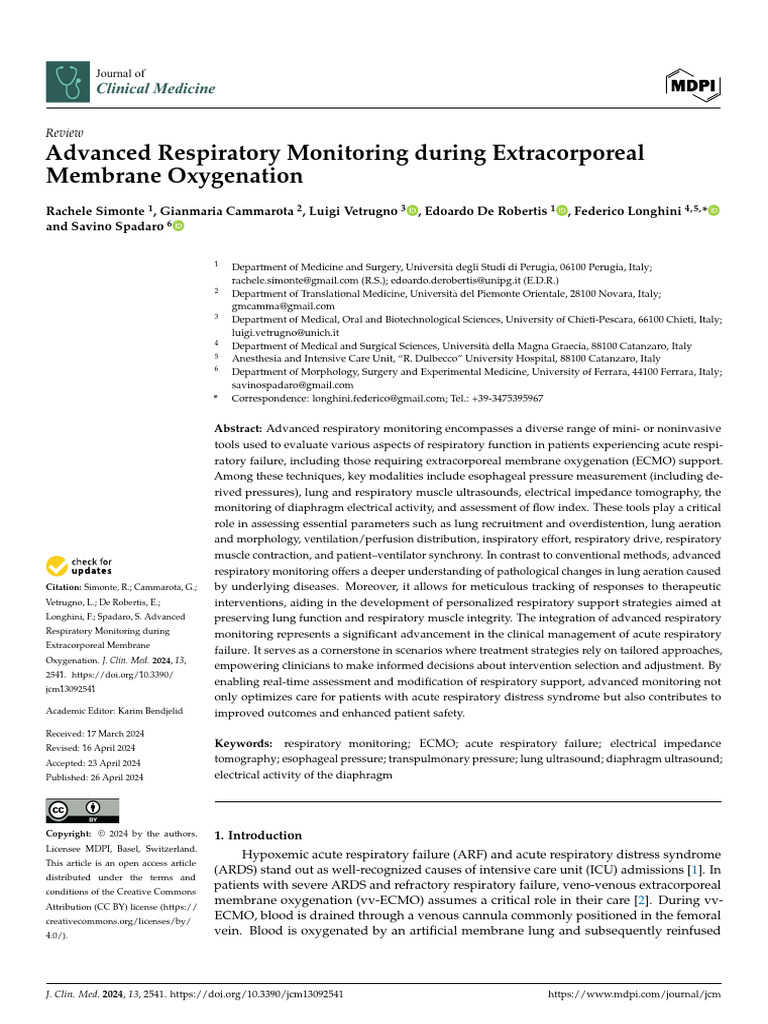 Advanced Respiratory Monitoring During Extracorporeal Ventilação Por ...
