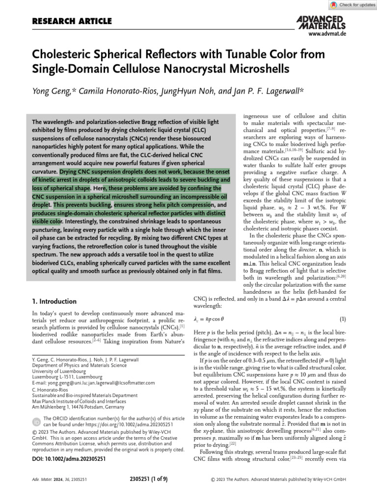 Tunable Color Cholesteric Reflectors | PDF | Liquid Crystal | Suspension (Chemistry)