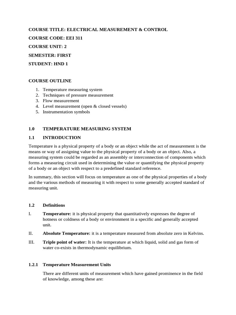 Eei 311 Handout Corrected | PDF | Fahrenheit | Celsius