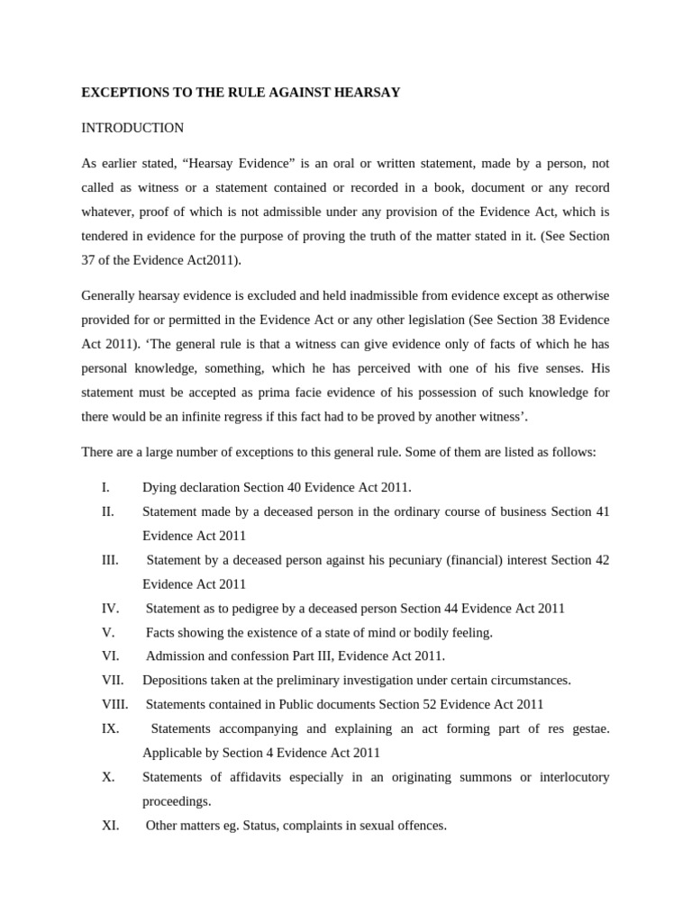 EVI EXCEPTION TO HEARSAY EVIDENCE | PDF | Deposition (Law) | Hearsay