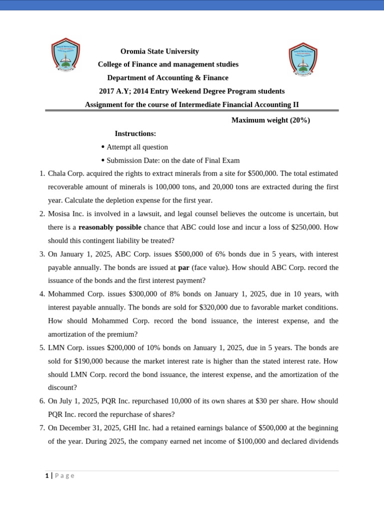 Intermediate FA II Assignment | PDF | Bonds (Finance) | Interest