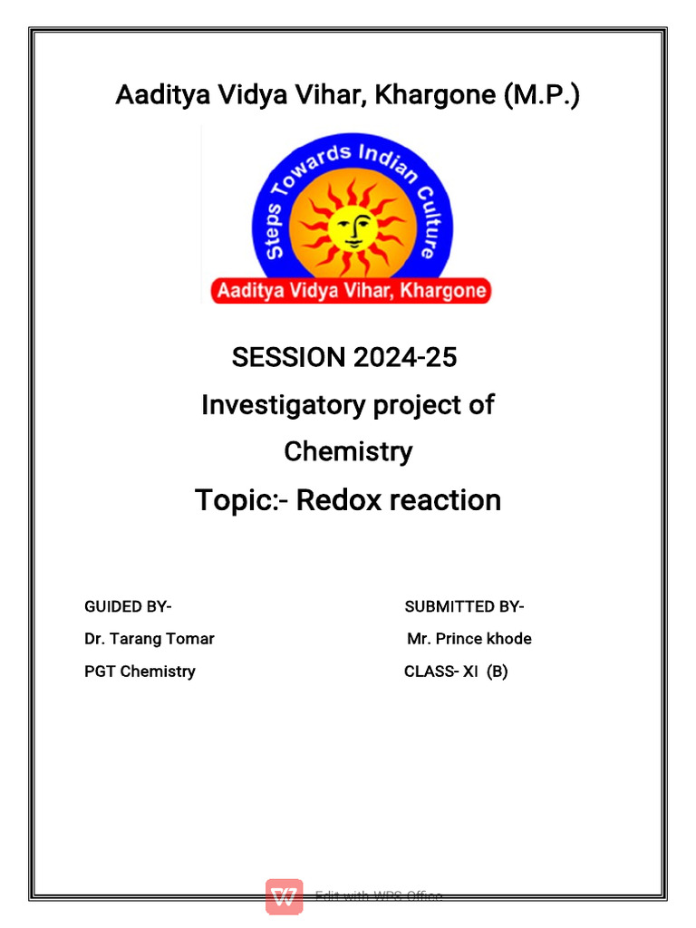 Chemistry Investigatory Project Class 11 2024-25 | PDF | Redox | Chemical Reactions