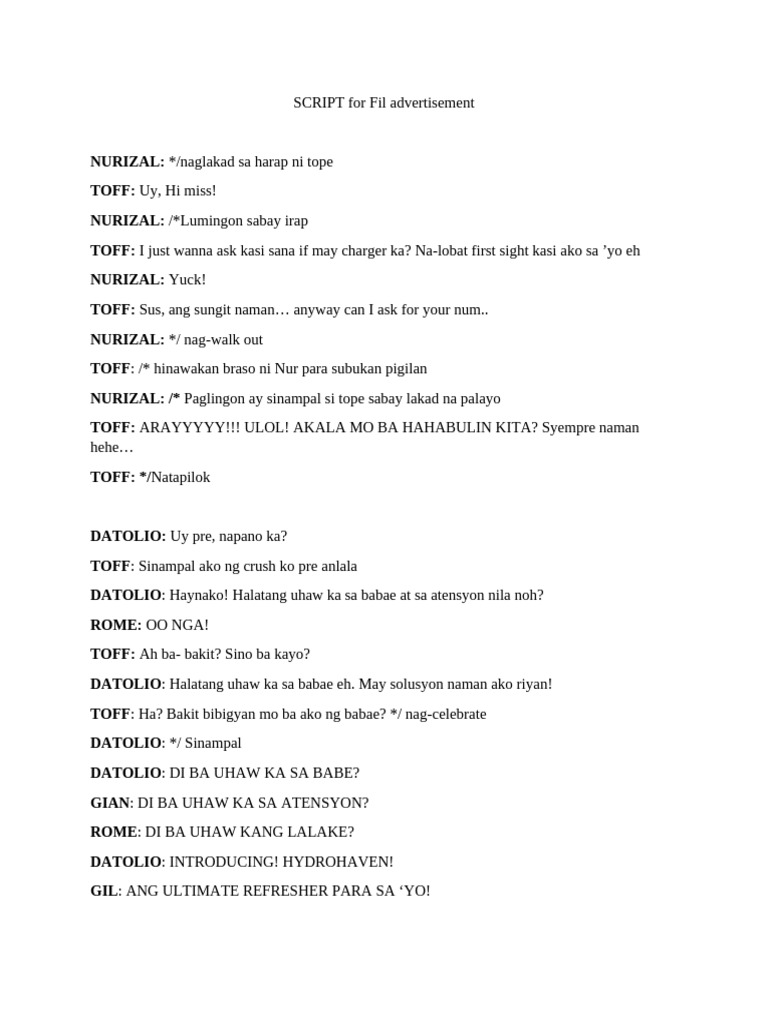 SCRIPT For Fil Advertisement | PDF