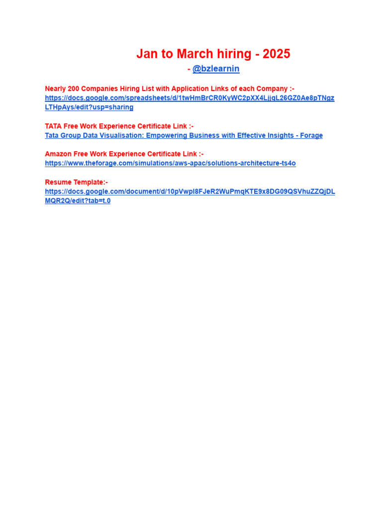 2025 Hiring Opportunities and Resources | PDF